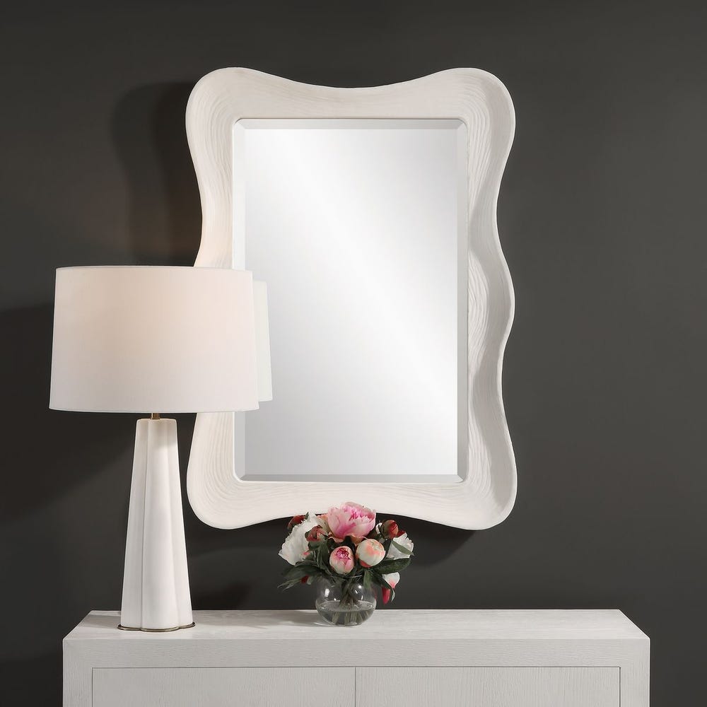 white framed mirror rectangle